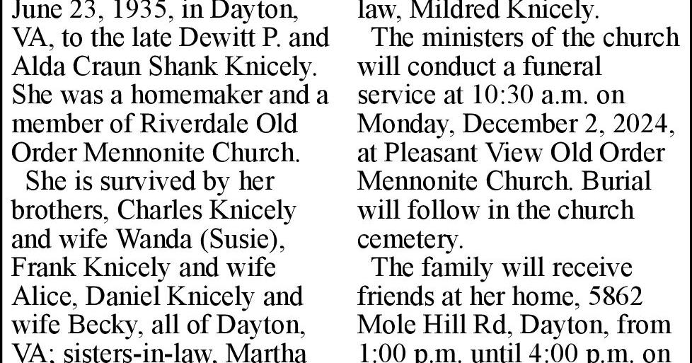 Anna Lee Knicely | Obituaries | dnronline.com