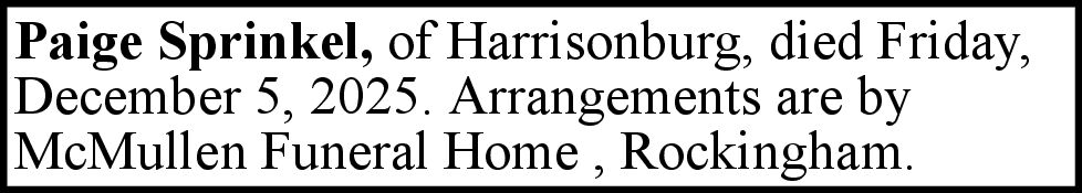 Paige Sprinkel | Obituaries | dnronline.com
