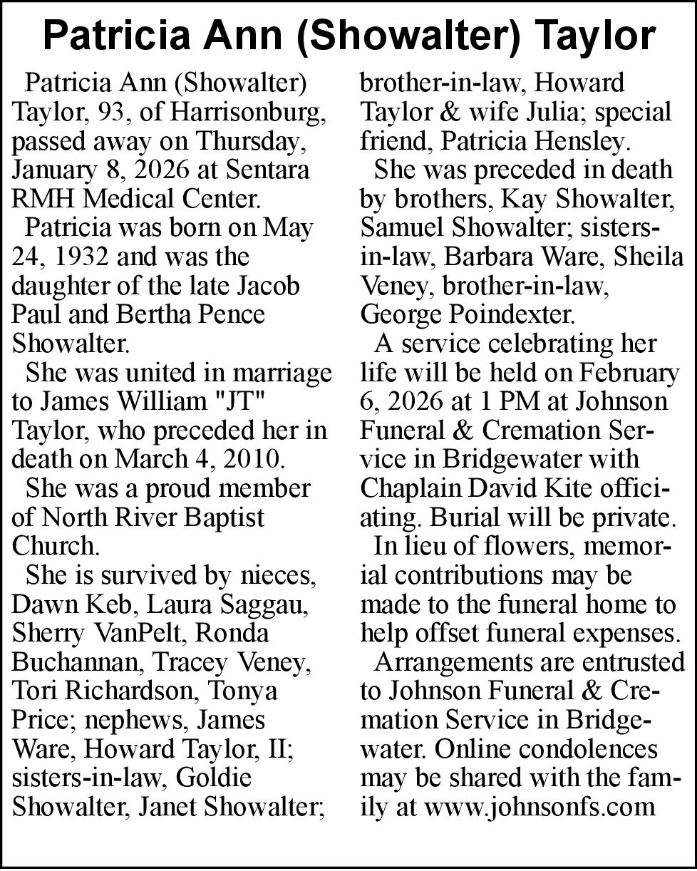 Patricia Ann (Showalter) Taylor | Obituaries | dnronline.com