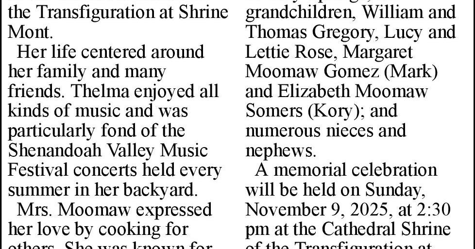 Thelma Jean Funkhouser Moomaw | Obituaries | dnronline.com