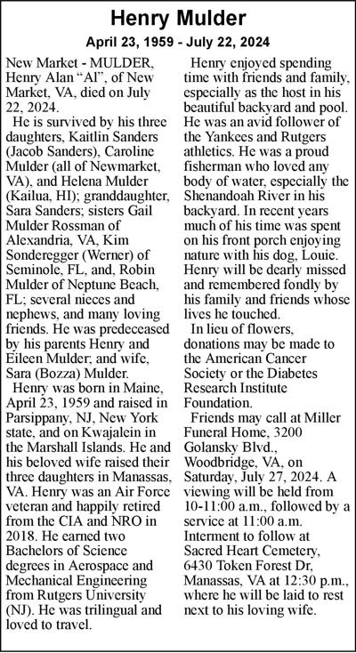 Henry Mulder April 23, 1959 - July 22, 2024 | Obituaries | dnronline.com