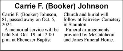 Carrie F. (Booker) Johnson | Obituaries | dnronline.com