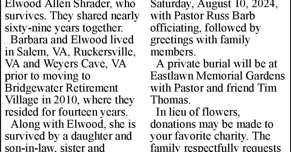 Barbara Ann Shrader | Obituaries | dnronline.com