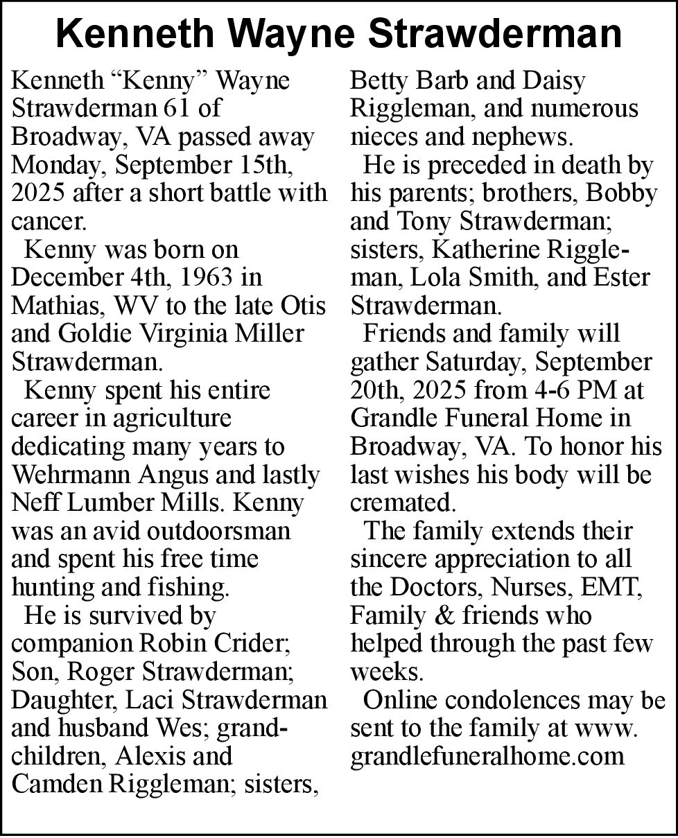 Kenneth Wayne Strawderman | Obituaries | dnronline.com