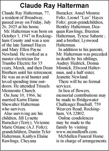 Claude Ray Halterman | Obituaries | dnronline.com
