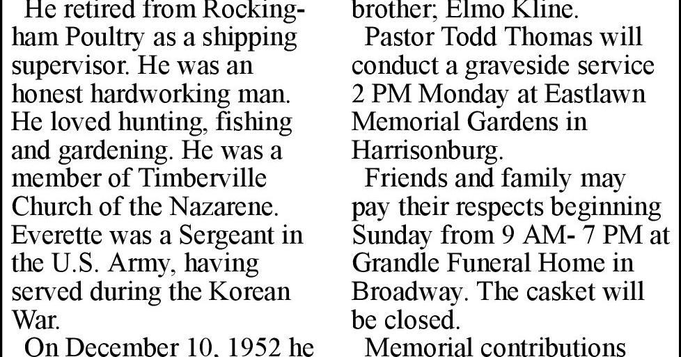 Everette Lee Kline, Sr. | Obituaries | dnronline.com