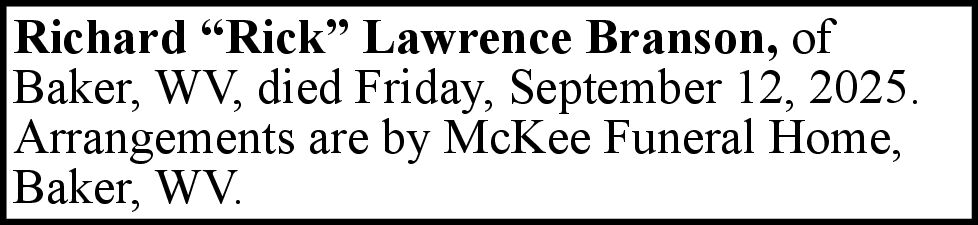 Richard “Rick” Lawrence Branson | Obituaries | dnronline.com