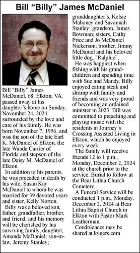 Bill “Billy” James McDaniel | Obituaries | dnronline.com