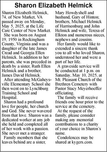 Sharon Elizabeth Helmick | Obituaries | dnronline.com