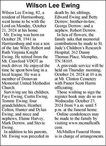 Wilson Lee Ewing | Obituaries | dnronline.com