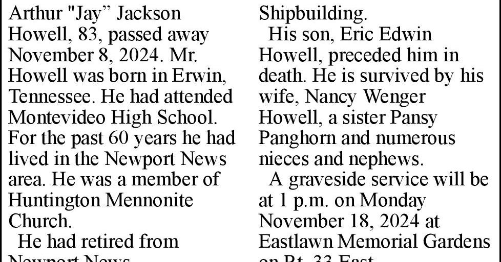 Arthur “Jay” Jackson Howell | Obituaries | dnronline.com