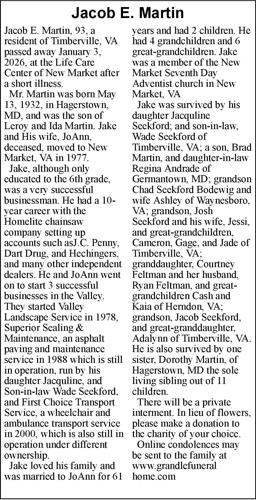 Jacob E. Martin | Obituaries | dnronline.com