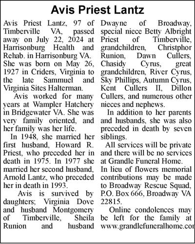 Avis Priest Lantz | Obituaries | dnronline.com