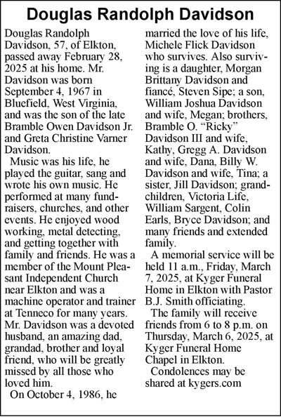 Douglas Randolph Davidson | Obituaries | dnronline.com