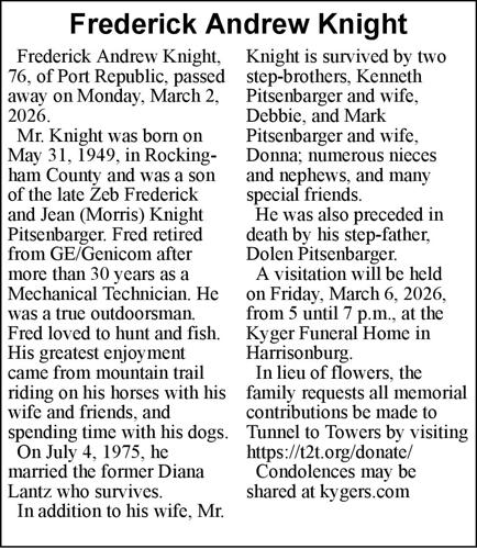Frederick Andrew Knight | Obituaries | dnronline.com