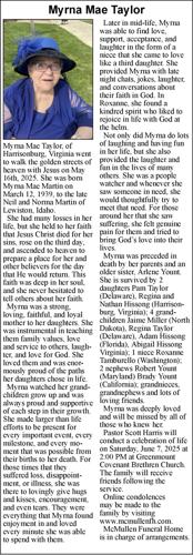 Myrna Mae Taylor | Obituaries | dnronline.com