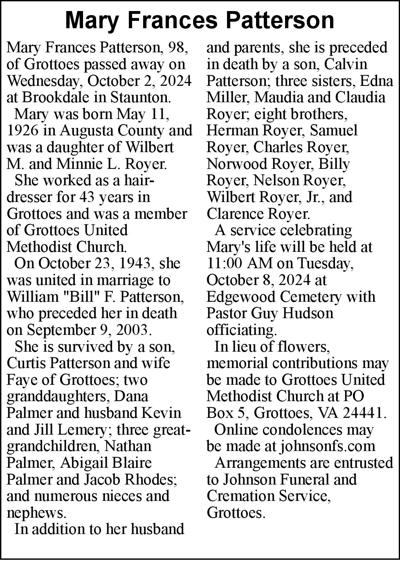 Mary Frances Patterson | Obituaries | dnronline.com