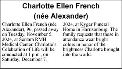 Charlotte Ellen French (née Alexander) | Obituaries | dnronline.com