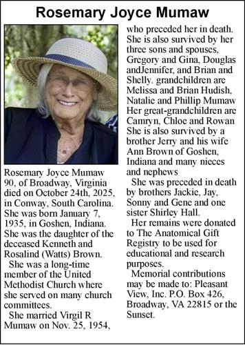 Rosemary Joyce Mumaw | Obituaries | dnronline.com