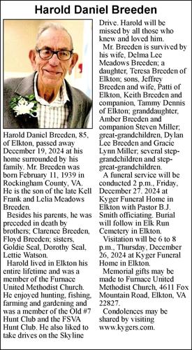 Harold Daniel Breeden | Obituaries | dnronline.com