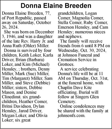 Donna Elaine Breeden | Obituaries | dnronline.com
