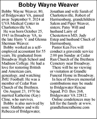 Bobby Wayne Weaver | Obituaries | dnronline.com