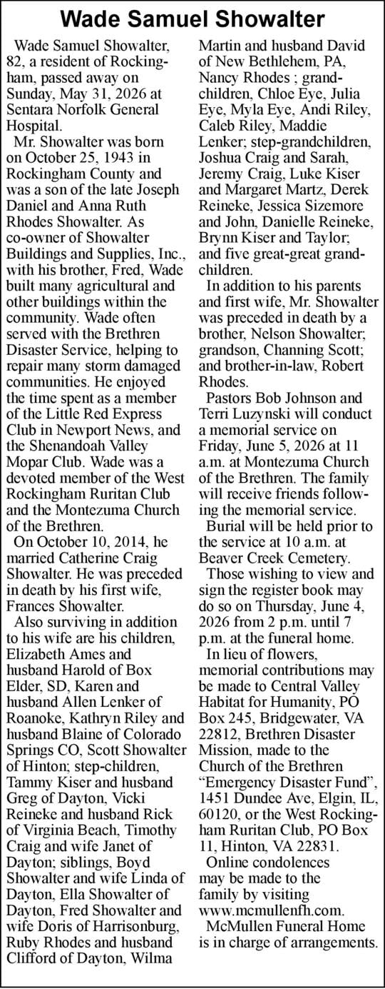 Wade Samuel Showalter | Obituaries | dnronline.com