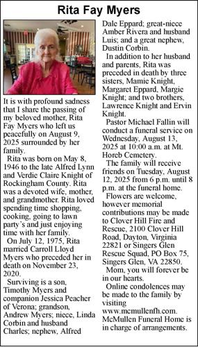Rita Fay Myers | Obituaries | dnronline.com