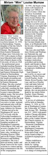 Miriam “Mim” Louise Mumaw | Obituaries | dnronline.com