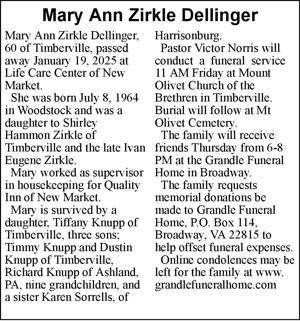 Mary Ann Zirkle Dellinger | Obituaries | dnronline.com