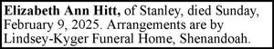 Elizabeth Ann Hitt | Obituaries | dnronline.com