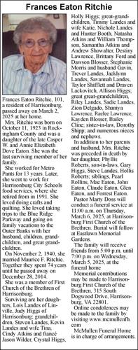Frances Eaton Ritchie | Obituaries | dnronline.com
