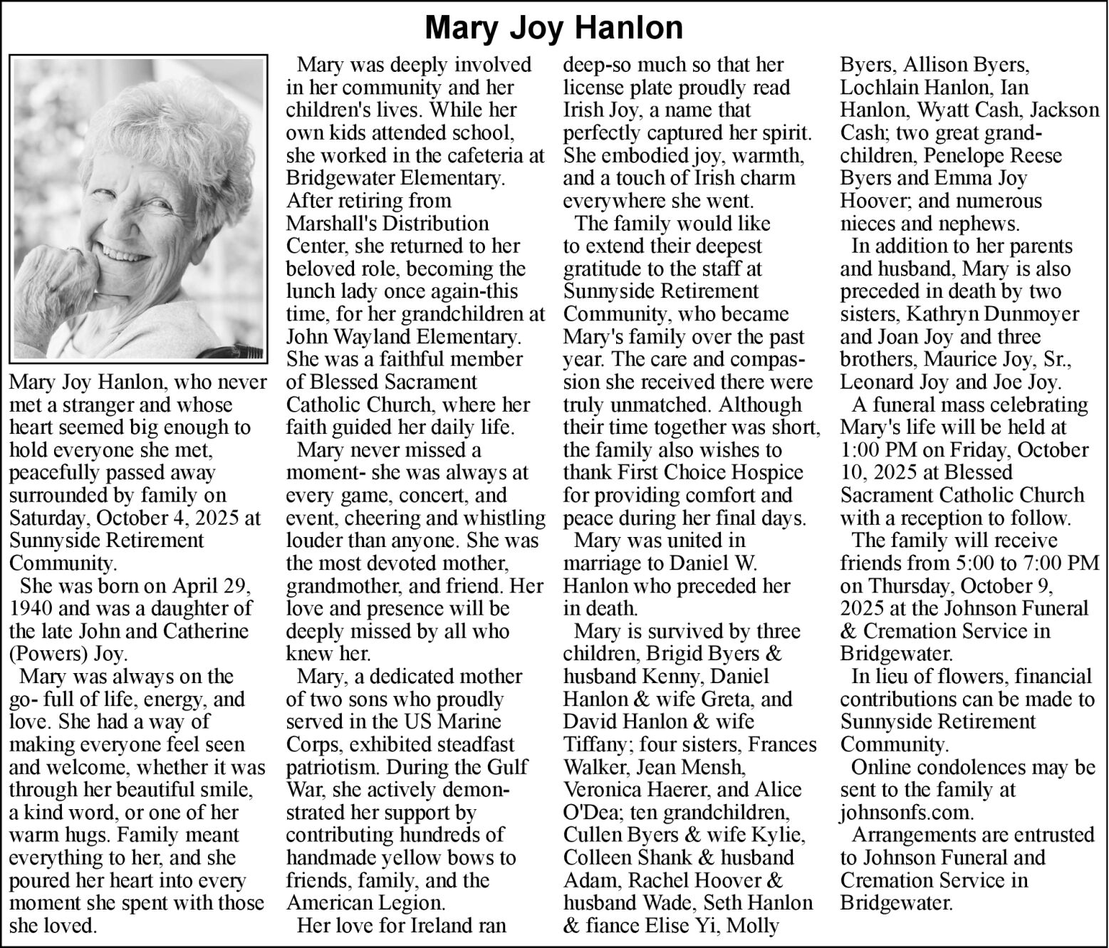 Mary Joy Hanlon | Obituaries | dnronline.com