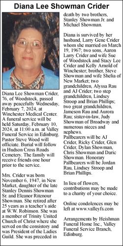 Diana Lee Showman Crider | Obituaries | dnronline.com