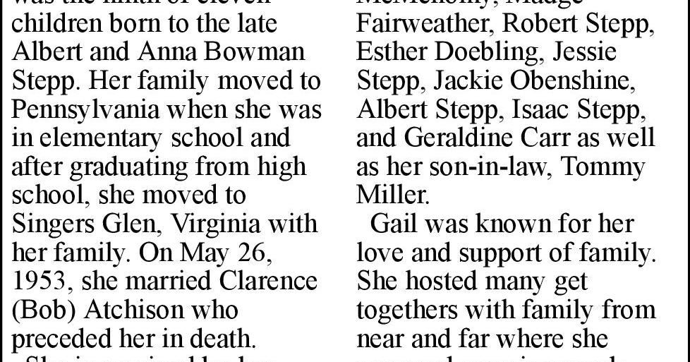 Gail Stepp Atchison | Obituaries | dnronline.com