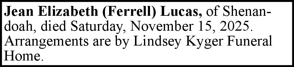 Jean Elizabeth (Ferrell) Lucas | Obituaries | dnronline.com