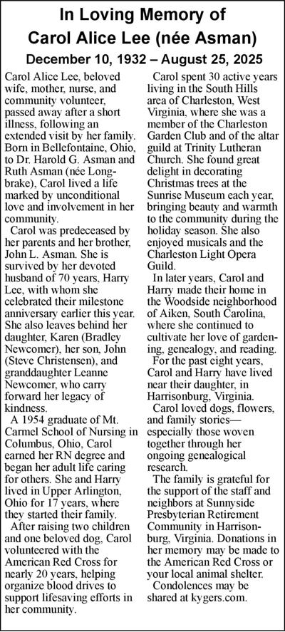 In Loving Memory of Carol Alice Lee (née Asman) December 10, 1932 ...