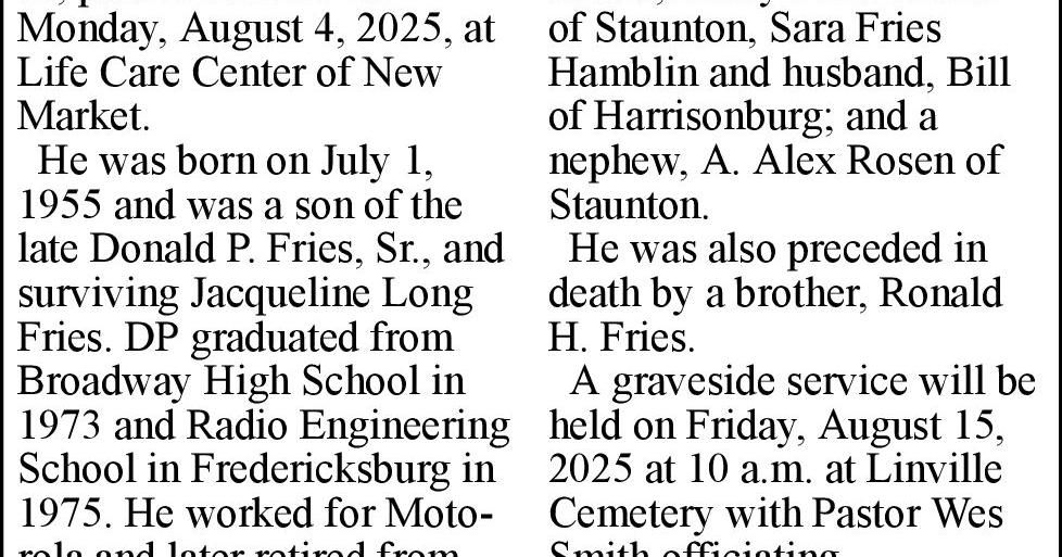 Donald Paige “DP” Fries, Jr. | Obituaries | dnronline.com