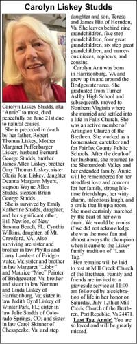 Carolyn Liskey Studds | Obituaries | dnronline.com