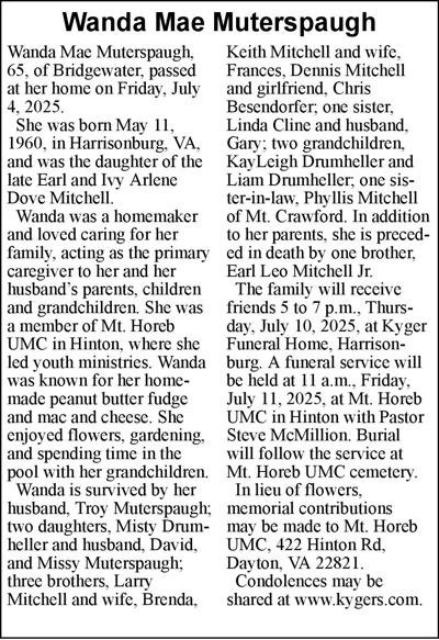 Wanda Mae Muterspaugh | Obituaries | dnronline.com