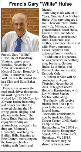 Francis Gary "Willie” Hulse | Obituaries | dnronline.com