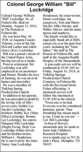 Colonel George William "Bill" Lockridge | Obituaries | dnronline.com