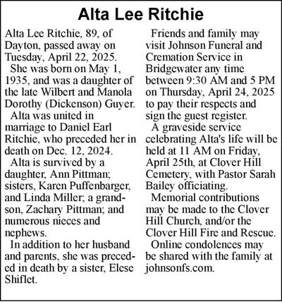 Alta Lee Ritchie | Obituaries | dnronline.com