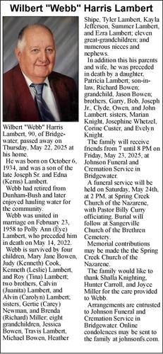 Wilbert "Webb" Harris Lambert | Obituaries | dnronline.com