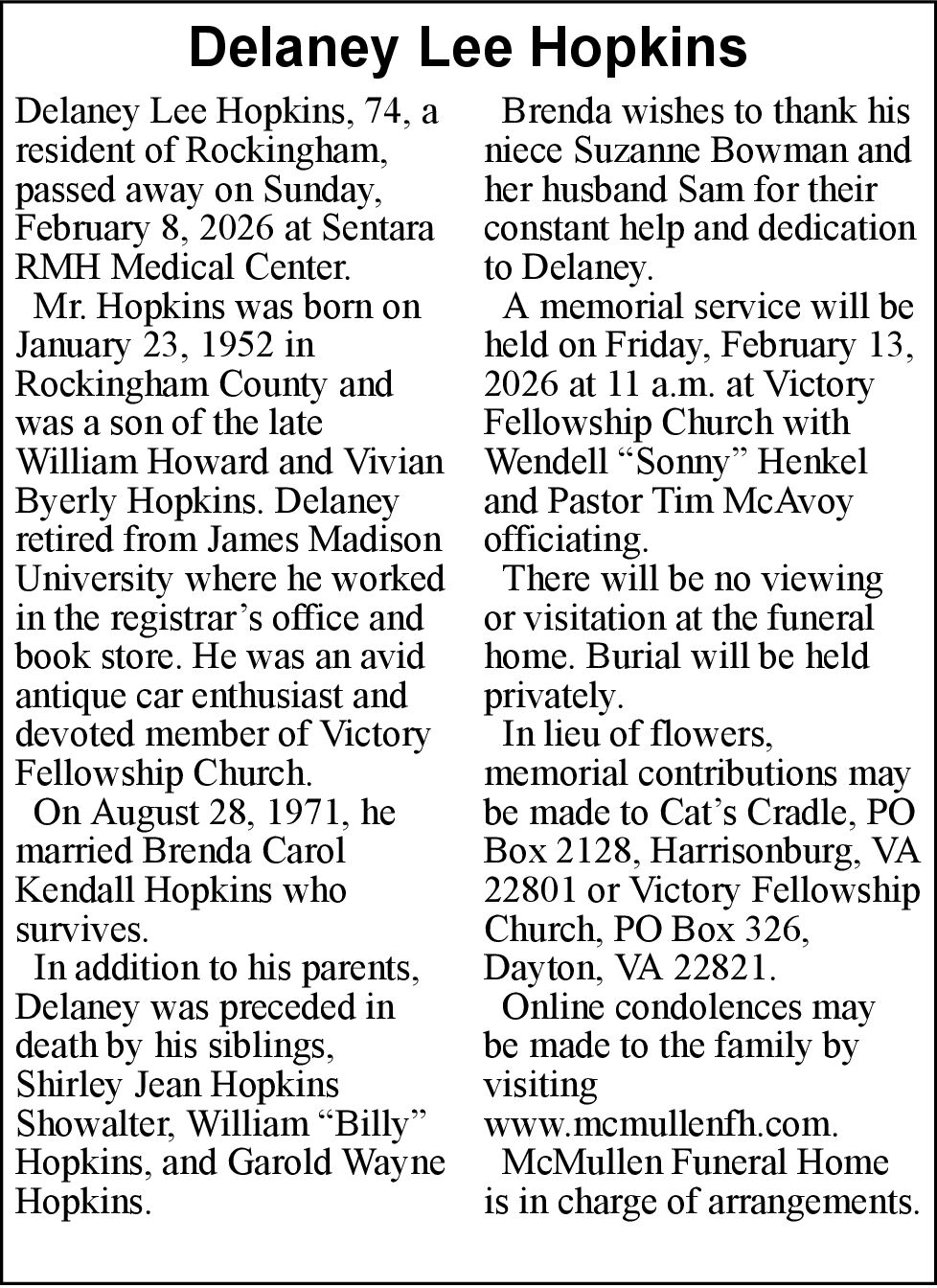 Delaney Lee Hopkins | Obituaries | dnronline.com