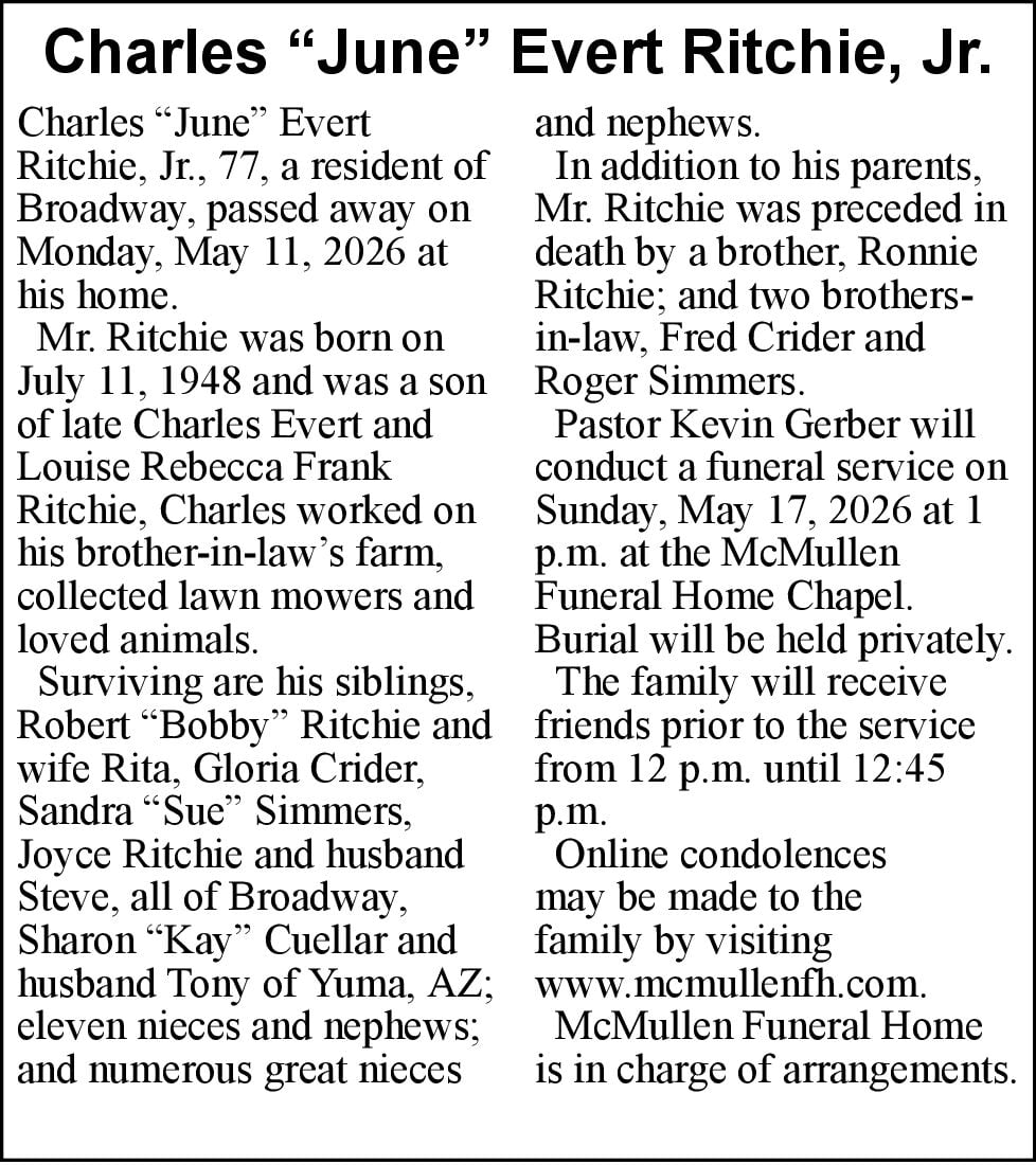 Charles “June” Evert Ritchie, Jr. | Obituaries | dnronline.com