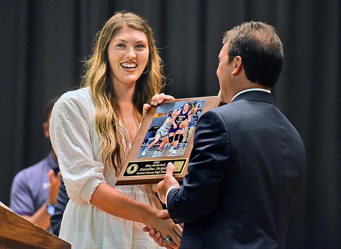 Geneva County's Karoline Striplin is presented with Miss Basketball award
