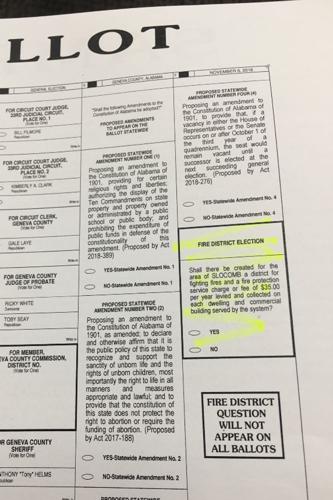 Slocomb fire district election printed on sample ballot