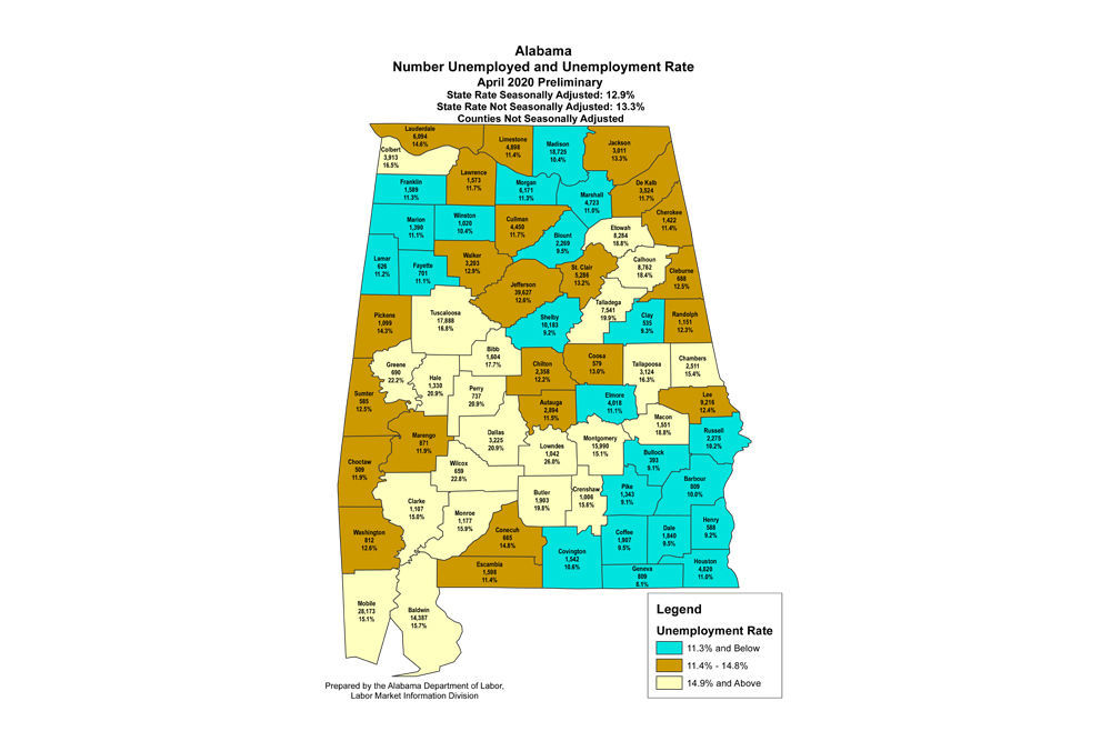 UPDATED: Alabama’s unemployment rate jumps to 12.9%