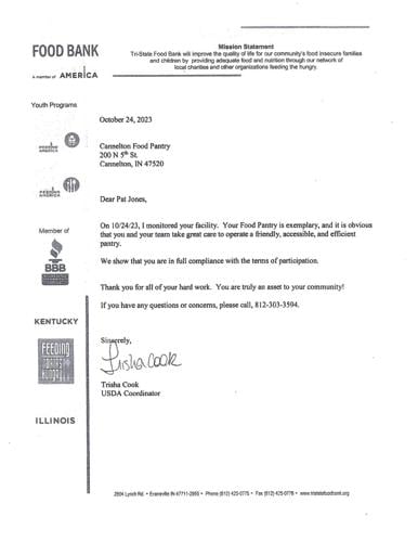 Cannelton Food Pantry proud of exemplary rating from USDA | Perry ...